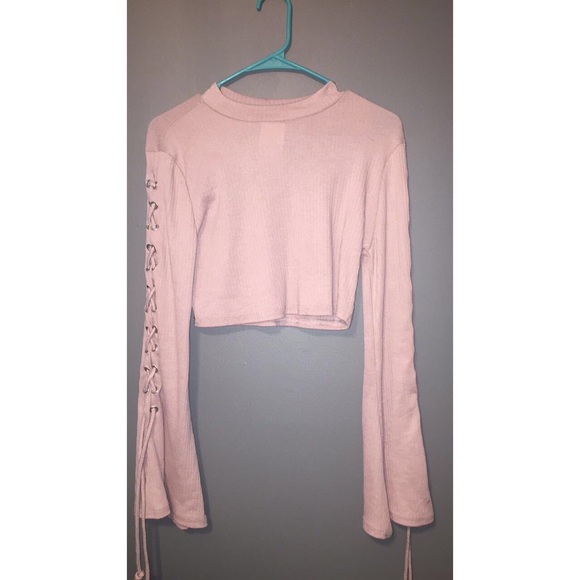 Tops | Pink Crop Top With Bell Bottom Sleeves | Poshmark